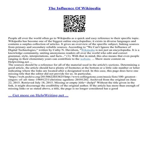 The Influence Of Wikipedia | PDF