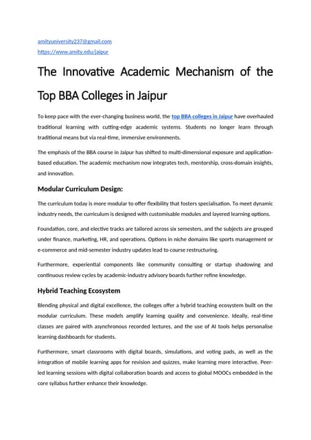 Top Career Options after BJMC | Amity Jaipur | PDF