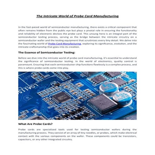 The Science Behind Probe Card Manufacturing Materials and More | PDF