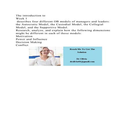 The introduction to Week 1 describes four different OB models of.docx