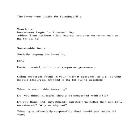 The Investment Logic for SustainabilityWatch the Investmen | DOCX