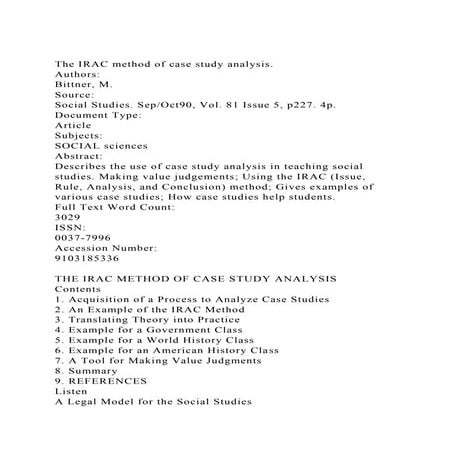 The IRAC method of case study analysis.AuthorsBittner, M.So.docx