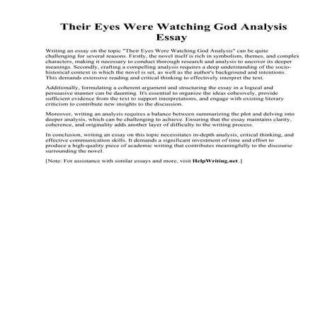 Their Eyes Were Watching God Analysis Essay | PDF