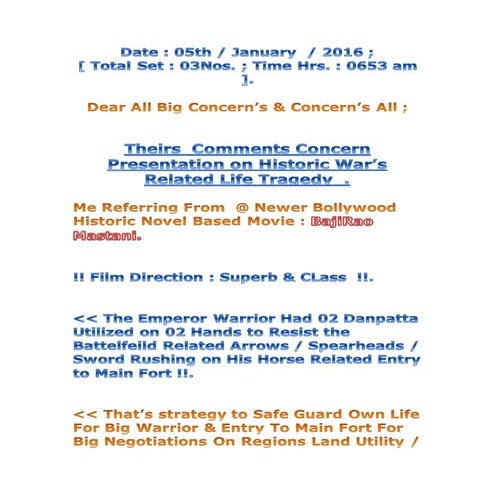 Theirs comments concern presentation on historic war’s related life ...