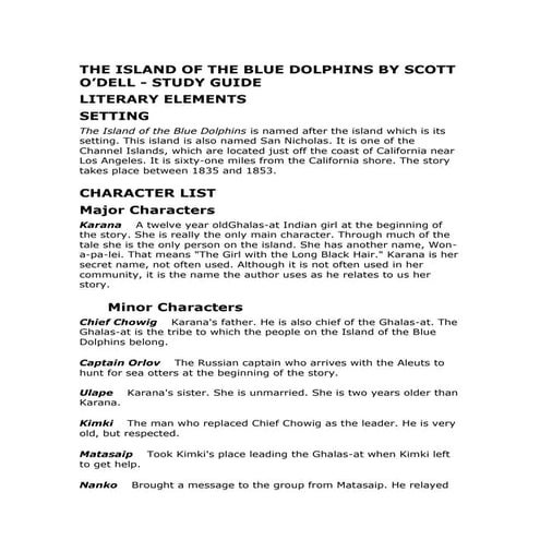 The island of the blue dolphins by scott o’dell | DOCX