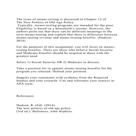 The issue of means-testing is discussed in Chapter 12 of The New.docx