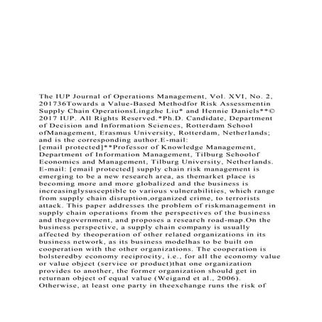 The IUP Journal of Operations Management, Vol. XVI, .docx | Logistics ...