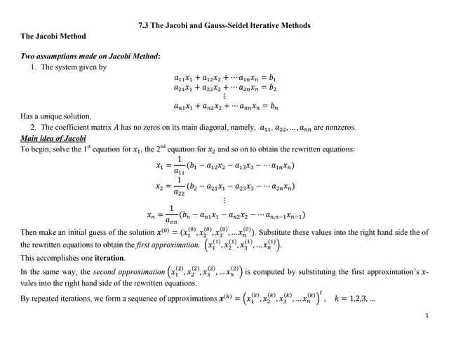 The Jacobi And Gauss Seidel Iterative Methods Pdf