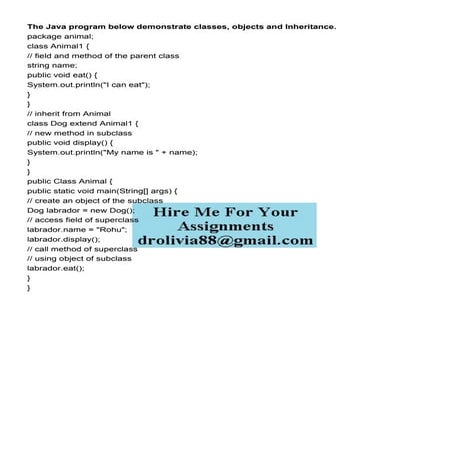 The Java Program Below Demonstrate Classes Objects And Inhepdf 8949