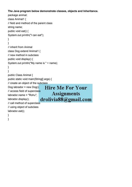 The Java Program Below Demonstrate Classes Objects And Inhepdf 8949