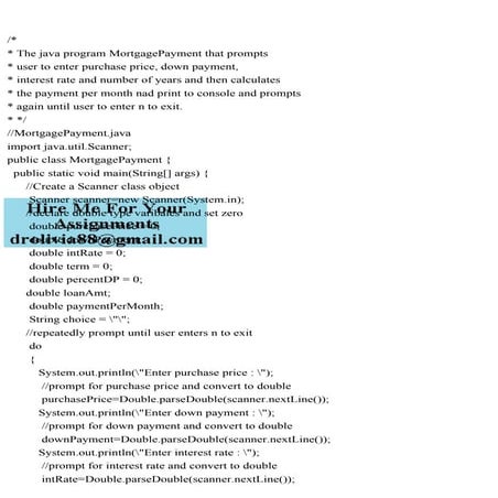 The java program MortgagePayment that prompts user to .pdf