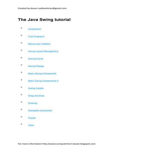The Java Rogramming Swing Tutorial For Beinnersjava Programming Language Pdf 