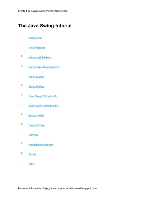 The Java Rogramming Swing Tutorial For Beinnersjava Programming Language Pdf