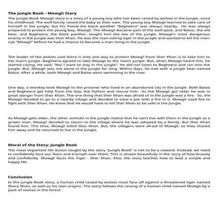 The Jungle Book - story of Mowgli primary short story | PDF