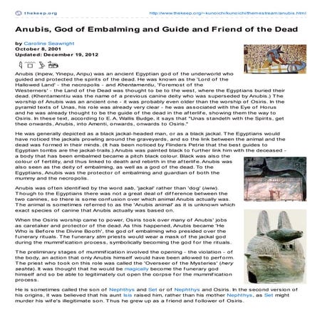 Anubis, Ancient Egyptian God of Embalming and the Dead | PDF