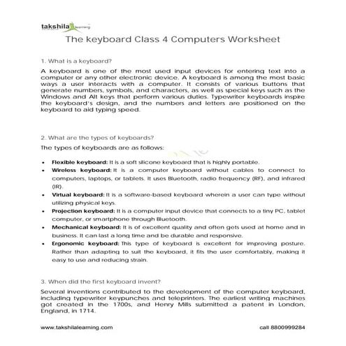 The keyboard Class 4 Computers Worksheet.pdf