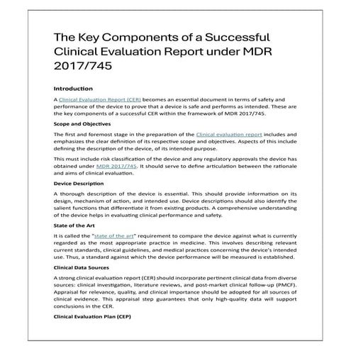 The Key Components of a Successful Clinical Evaluation Report under MDR ...