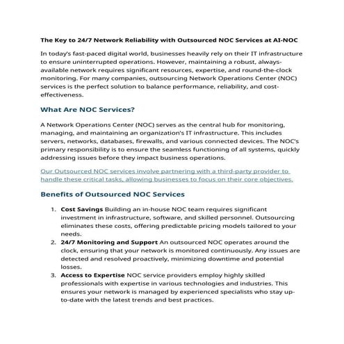 The Key to 24 7 Network Reliability with Outsourced NOC Services at AI ...