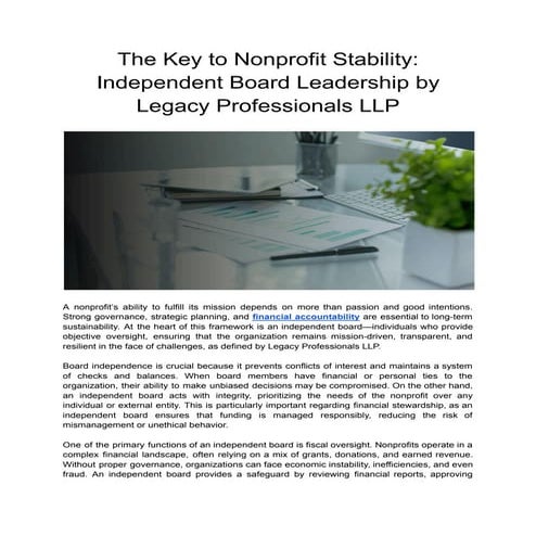 The Key to Nonprofit Stability_ Independent Board Leadership by Legacy ...