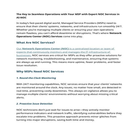 The Key to Seamless Operations with Your MSP with Expert NOC Services ...