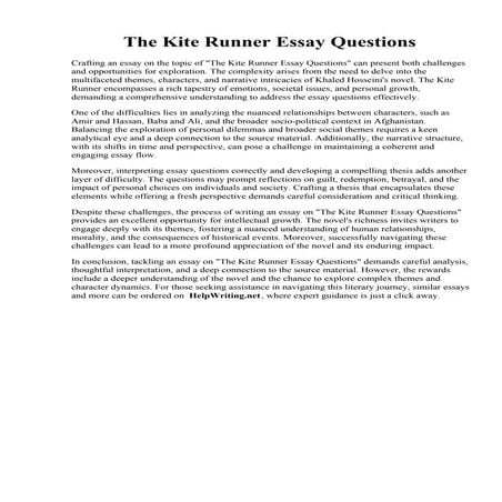 The Kite Runner Essay Questions. THE KITE RUNNER - A-Level English ...