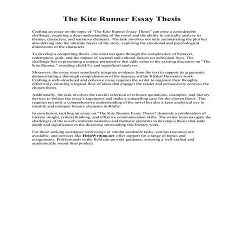 The Kite Runner Essay Thesis. Goodwin University | PDF