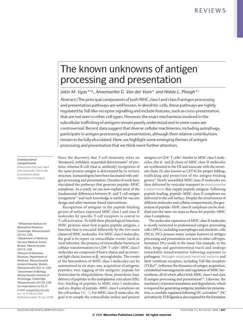 Lecture on Antigen processing and presentation pathways | PPT