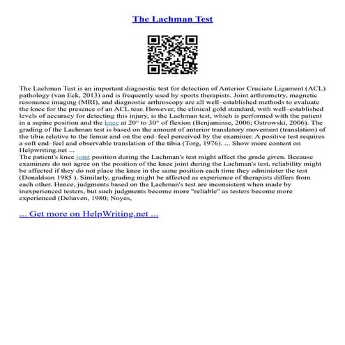 The Lachman Test | PDF