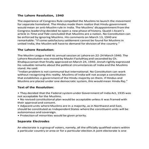 Pakistan Studies, Lahore Resolution, Democracy, Dictatorship and ...