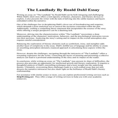 The Landlady By Roald Dahl Essay. The Landlady by Roald Dahl by Custom ...