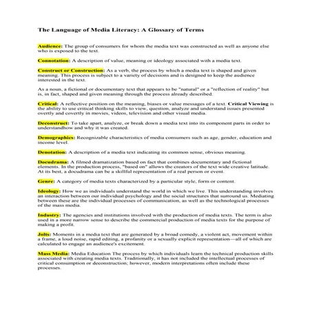 The language of media literacy a glossary of terms | PDF