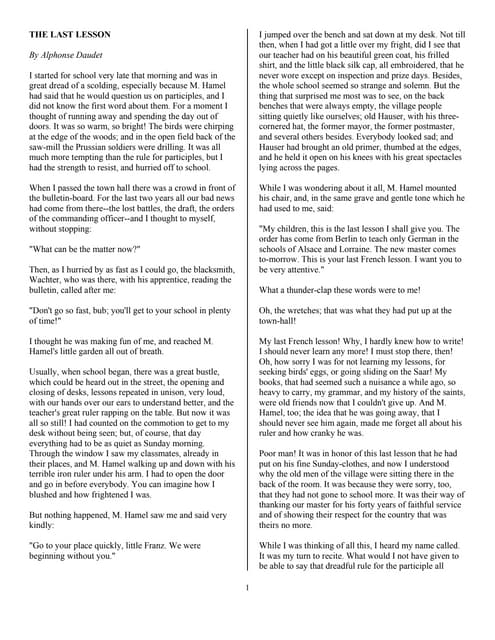 THE LAST LESSON by Alphonse Daudet (for class 12) | PPT