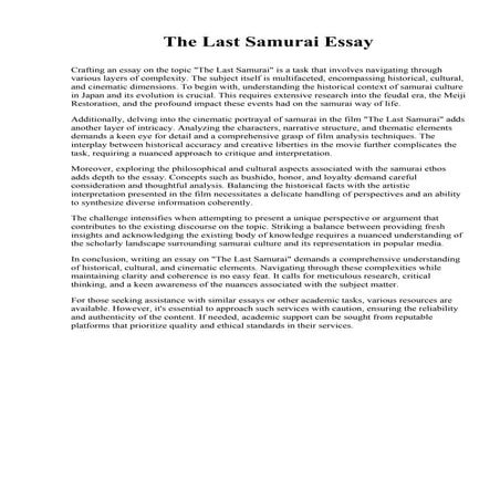 The Last Samurai Essay. Emporia State University | PDF