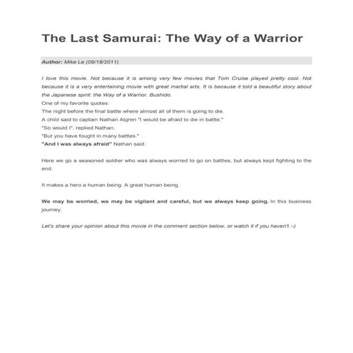 The last samurai the way of a warrior | PDF