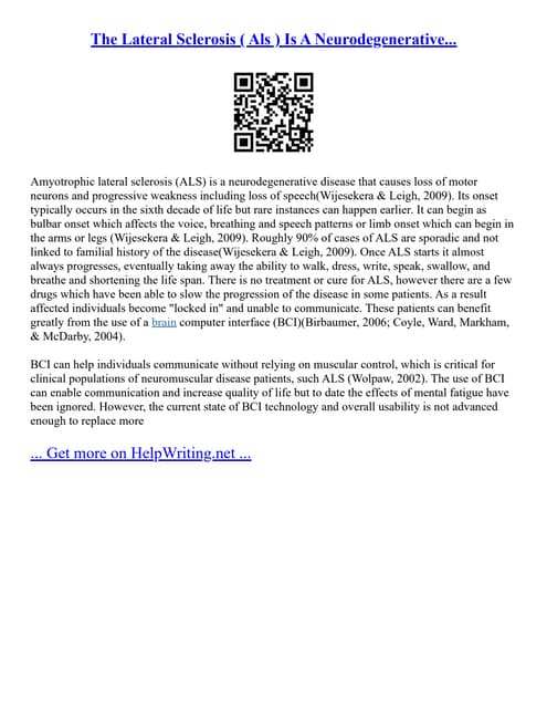 Amyotrophic Lateral Sclerosis based on "The Theory of Everything" | PPTX