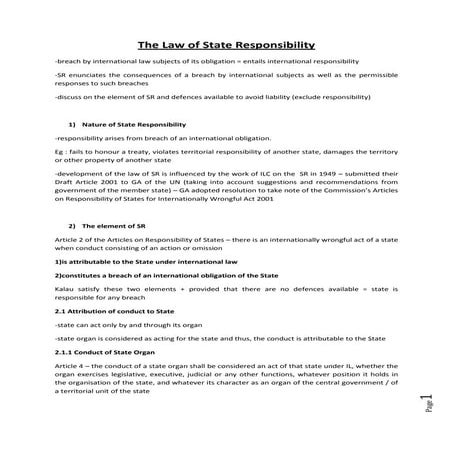 The law of state responsibility - international law | DOCX