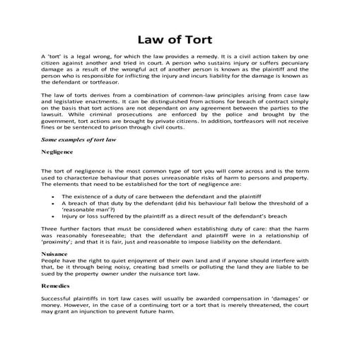 The law of tort | DOCX