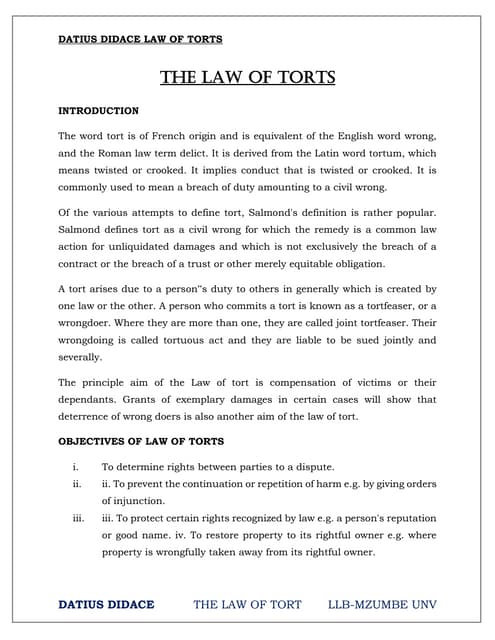 Law of torts Introduction | PPTX