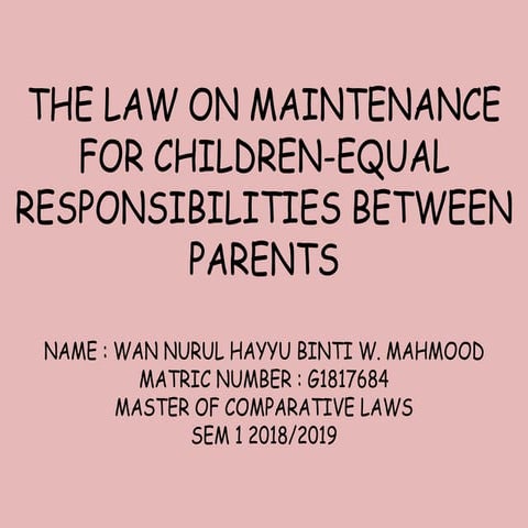 The law on maintenance for children (equal responsibilities) | PPTX