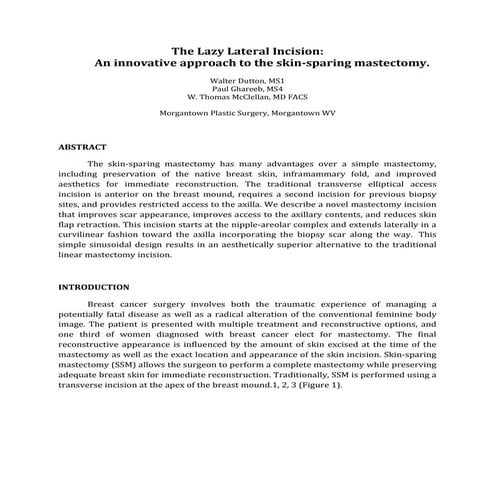 The Lazy Lateral Incision: An Innovative approach to mastectomy | DOC