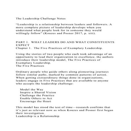 The Leadership Challenge NotesLeadership is a relationship be.docx
