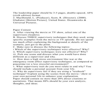 The leadership paper should be 3-5 pages, double-spaced, APA (sixth .docx