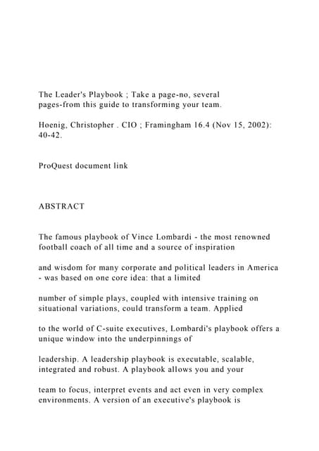 COO Playbook - Sample Oct 2018 | PPT