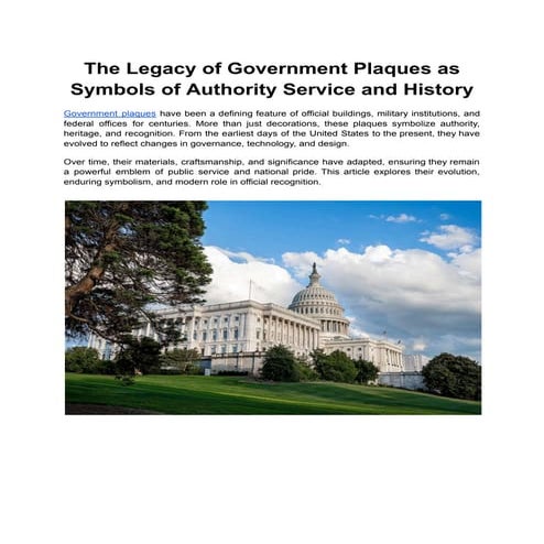 The Legacy of Government Plaques as Symbols of Authority Service and ...