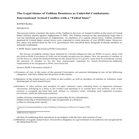 The legal status of taliban detainees as unlawful combatants | DOCX