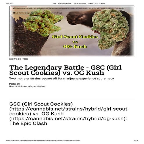 Girl Scout Cookies Strain vs OG Kush Strain - The Legends | PDF
