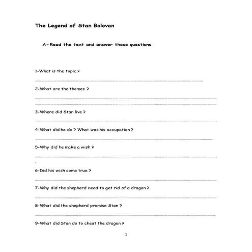 The Legend of Stan Bolovan -Reading Comprehension | DOCX