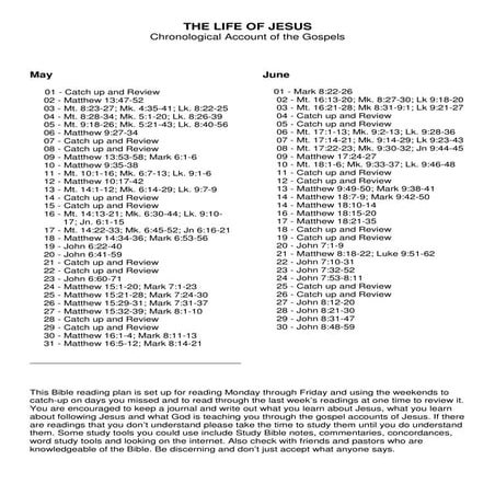 The Life of Jesus Chronological Reading Plan Part 2 of 3 (Letter) | PDF