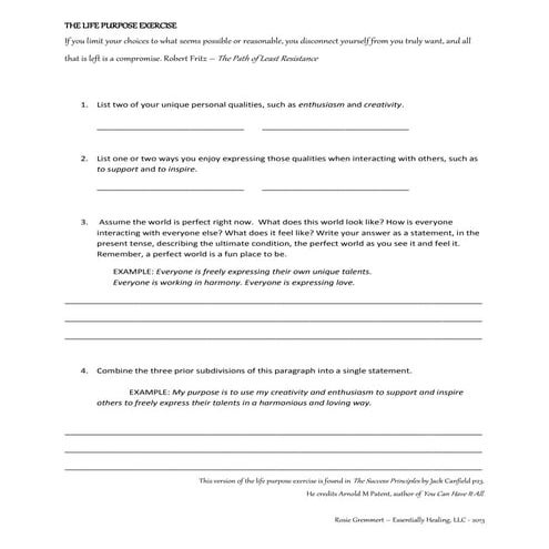 The life purpose exercise | PDF