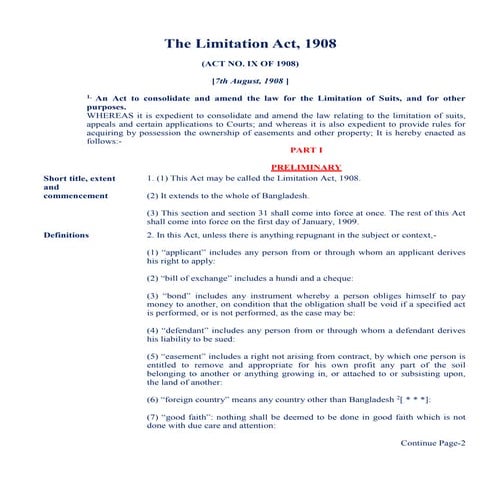 The limitation act, 1908 | PDF